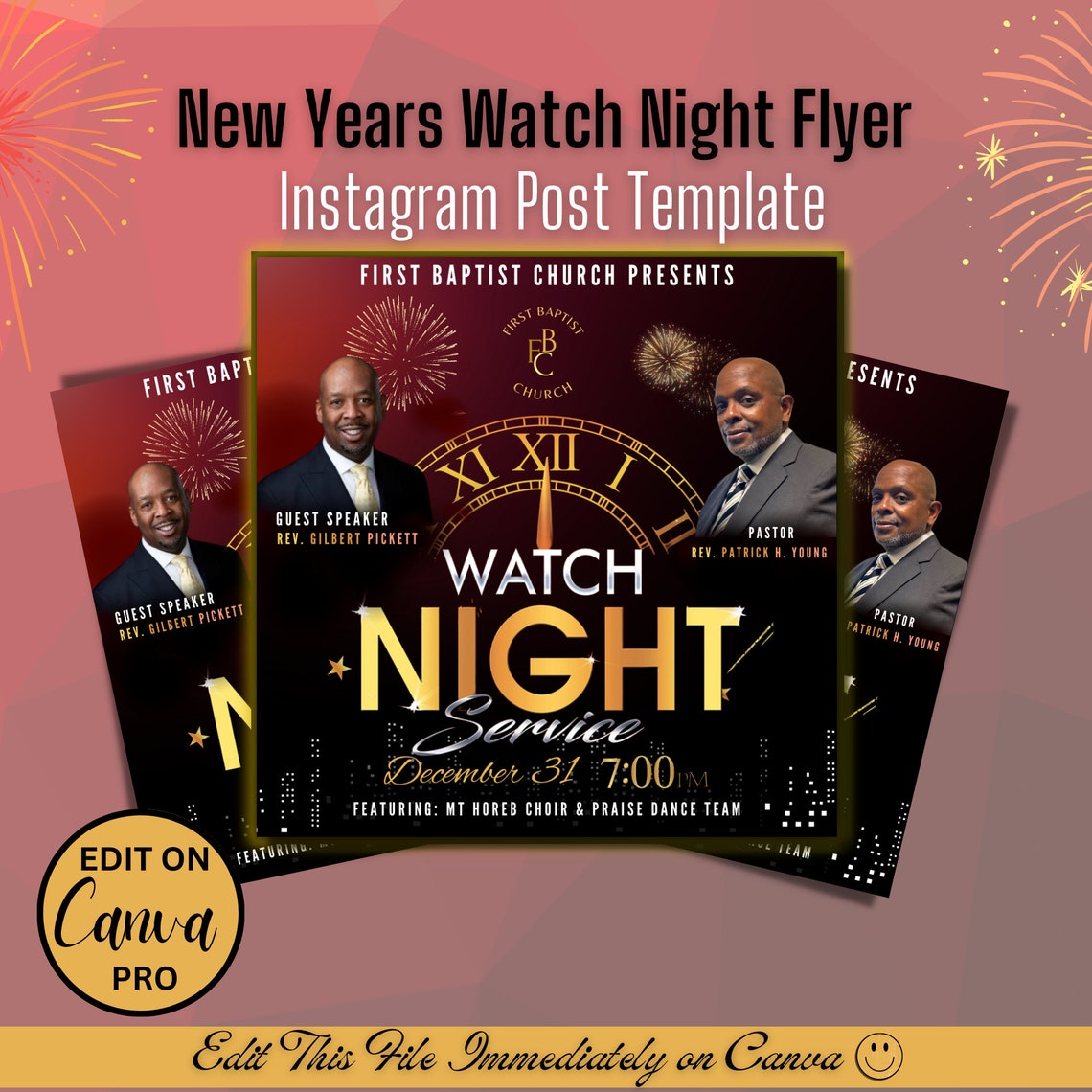 New Years Eve Watch Night Church Service Flyer (8x11) & Instagram Post ...