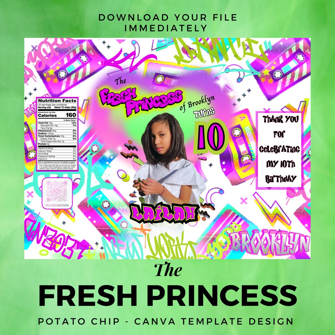 The Fresh Princess Party Favor Chip Bag Template | Digital File on ...