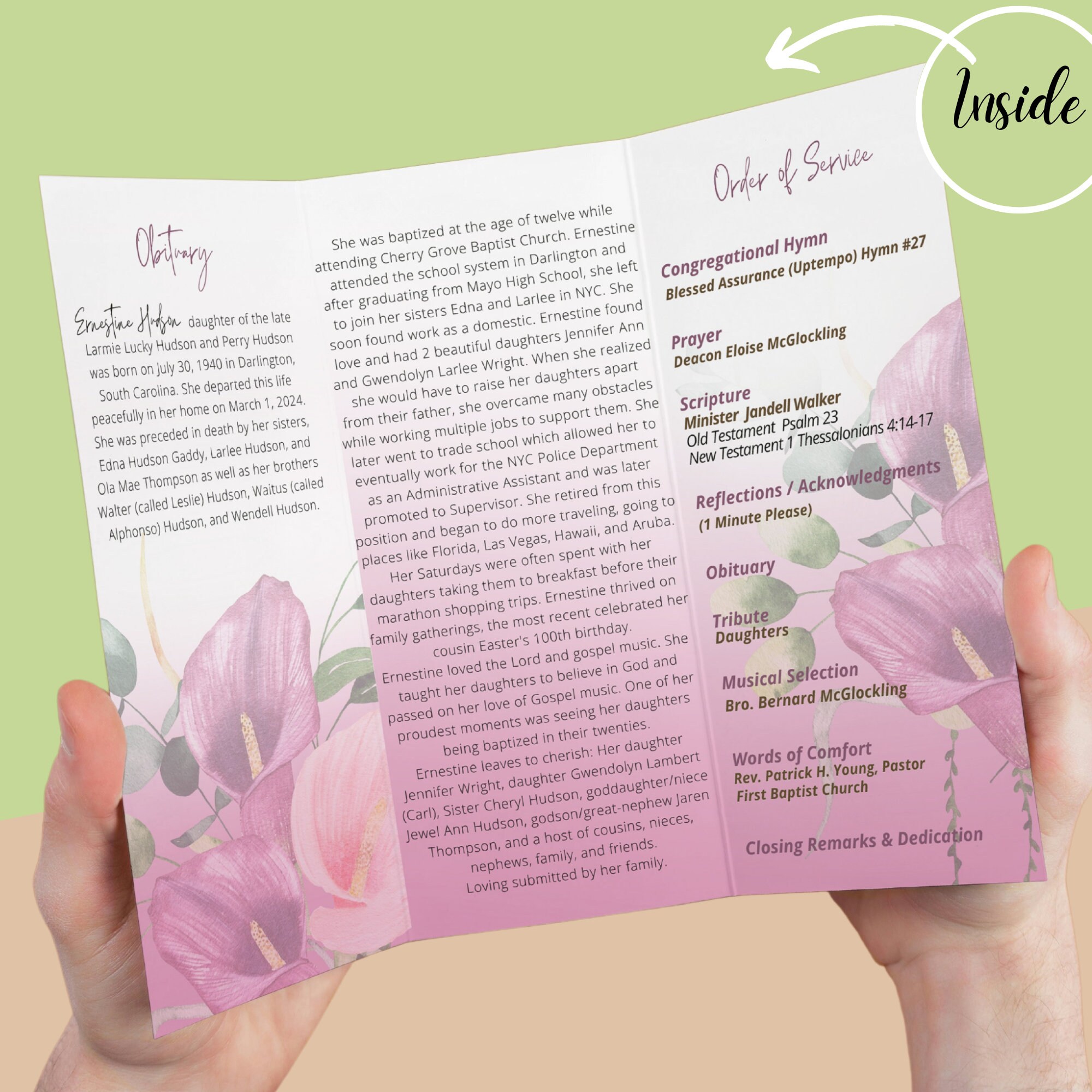 Pink Flower Funeral Brochure Program | Print & Edit | « Canva Template ...
