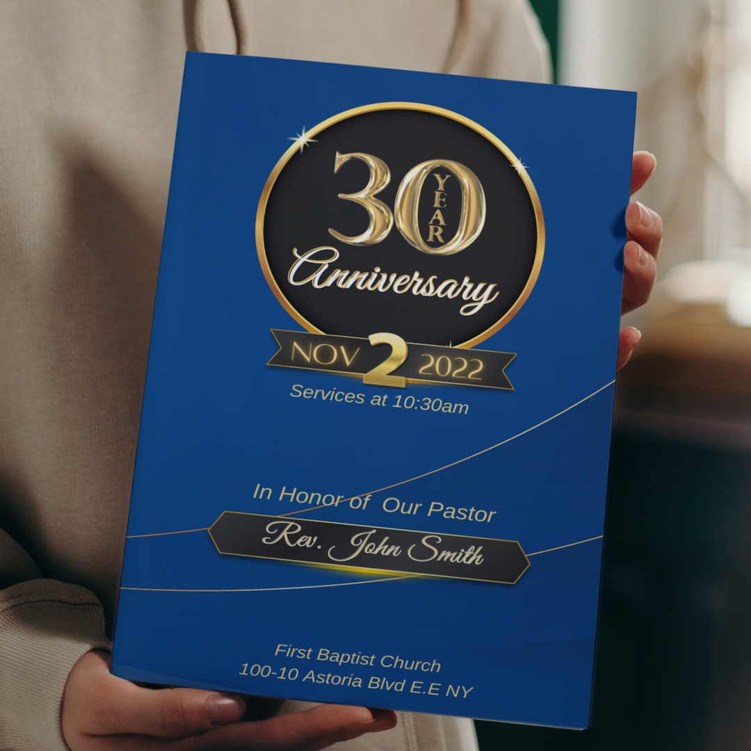 Church Anniversary Program Template (blue , Gold & Black) | 11 X 8.5 ...