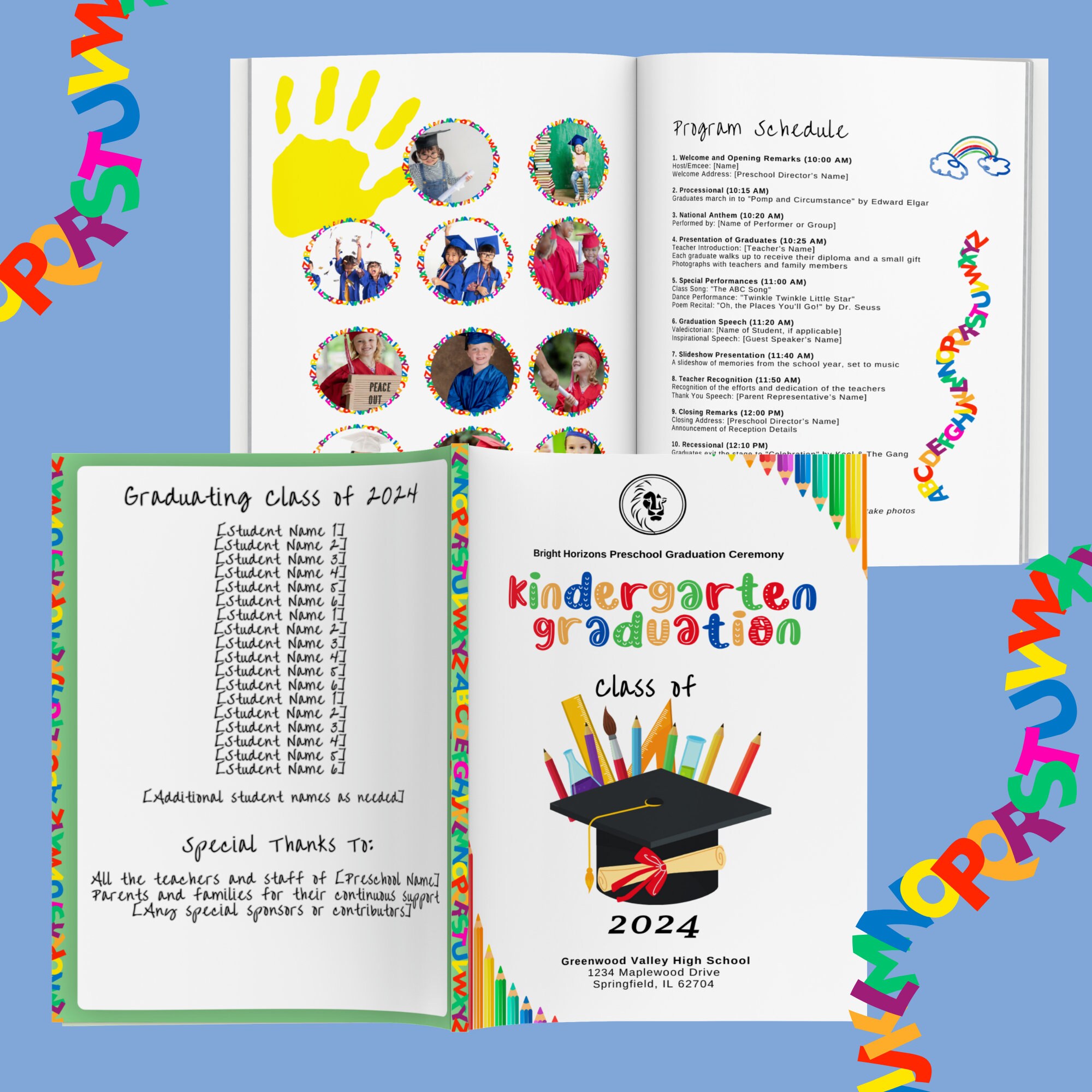 Kindergarten Graduation Program Template | 17 X 11 Tabloid | & 11 X 8.5 ...