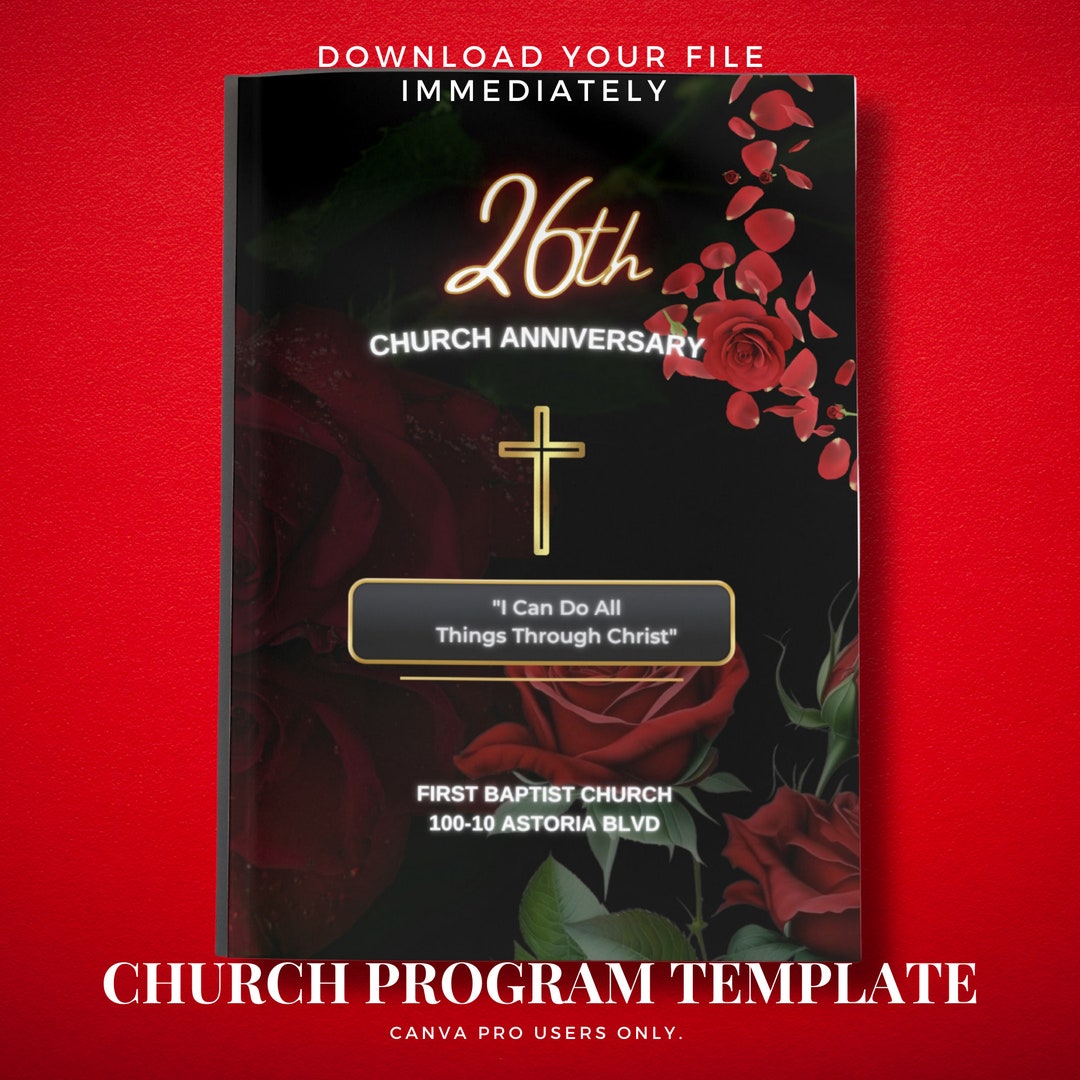 Rose Church Anniversary Program Bulletin Template (red, White & Black ...