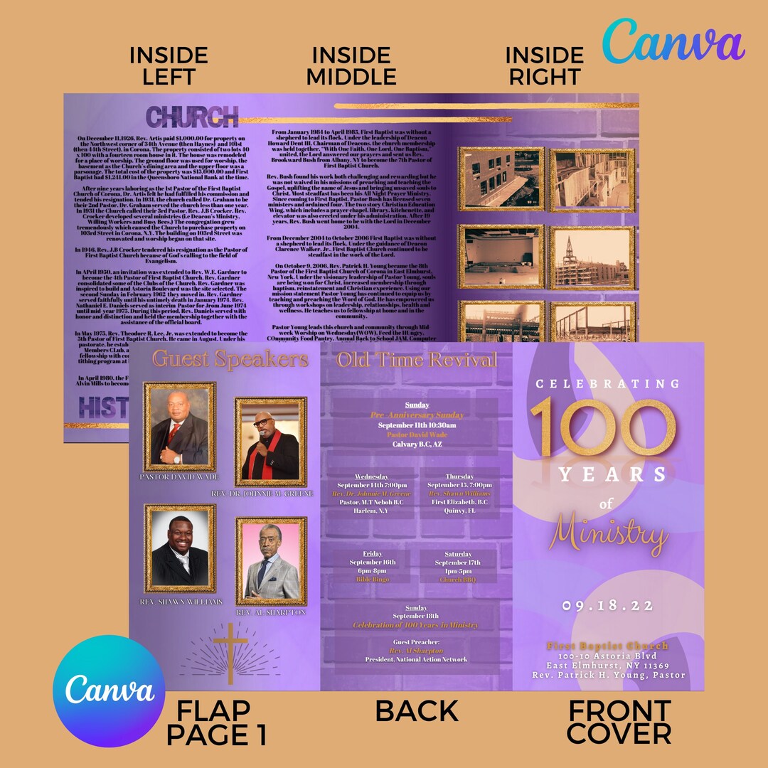 Church Anniversary Program Bulletin Template | 14 X 8.5 Brochure ...