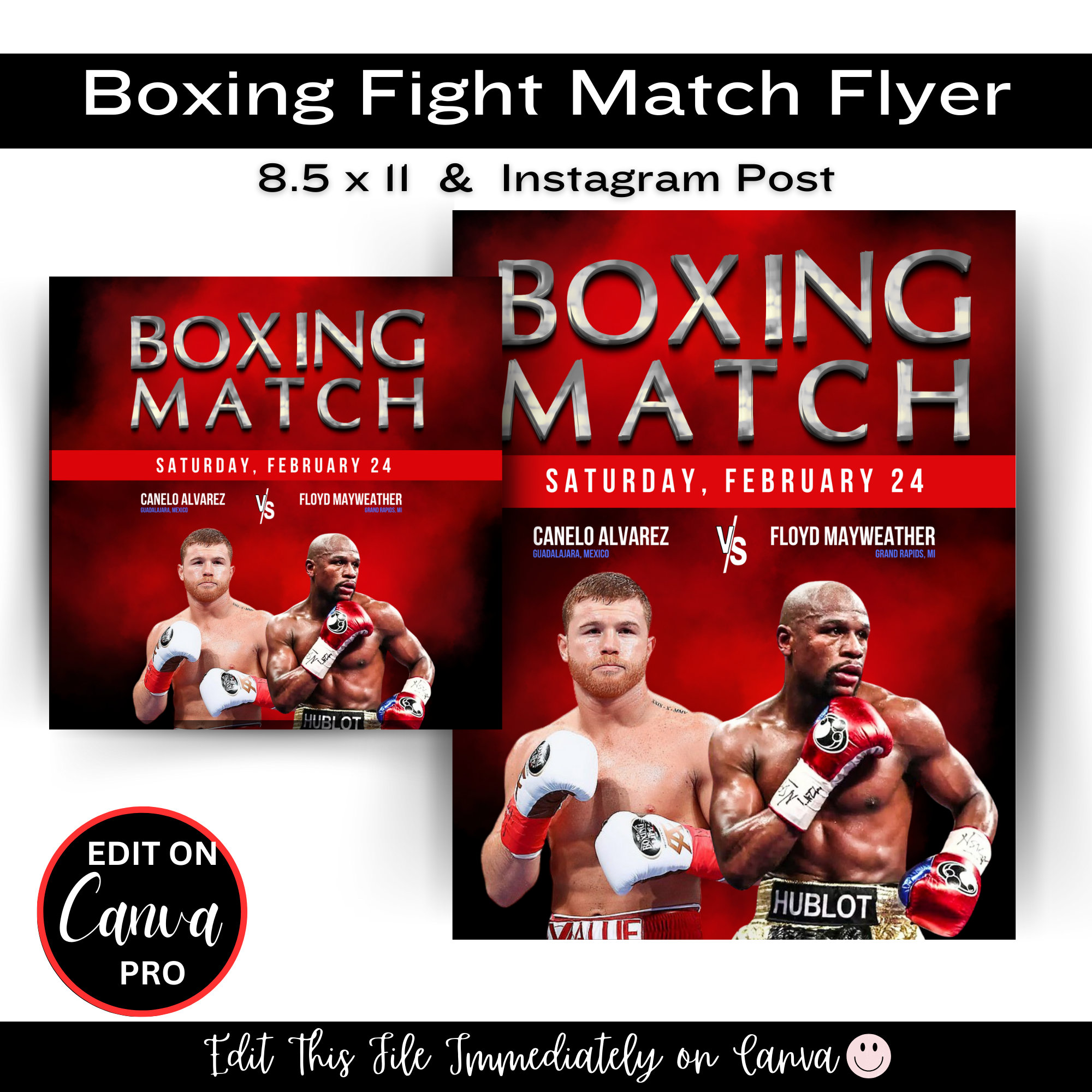 Boxing Match Fight Night Event Flyer Instagram Post & 8.5 X 11 Digital ...