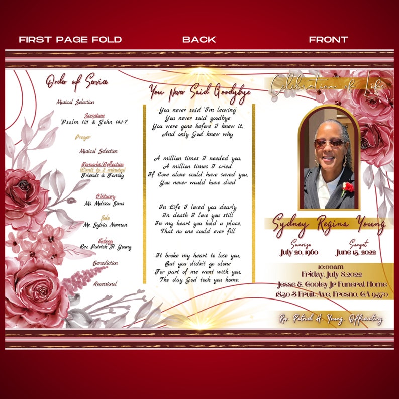 Editable Red Flower Funeral Brochure Program « Canva Template CANVA PRO ...