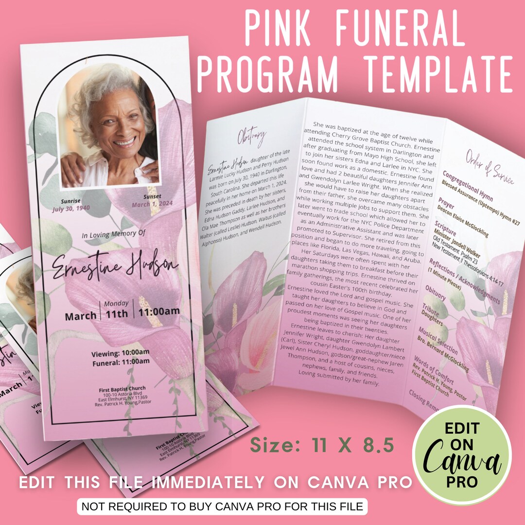 Pink Flower Funeral Brochure Program | Print & Edit | « Canva Template ...