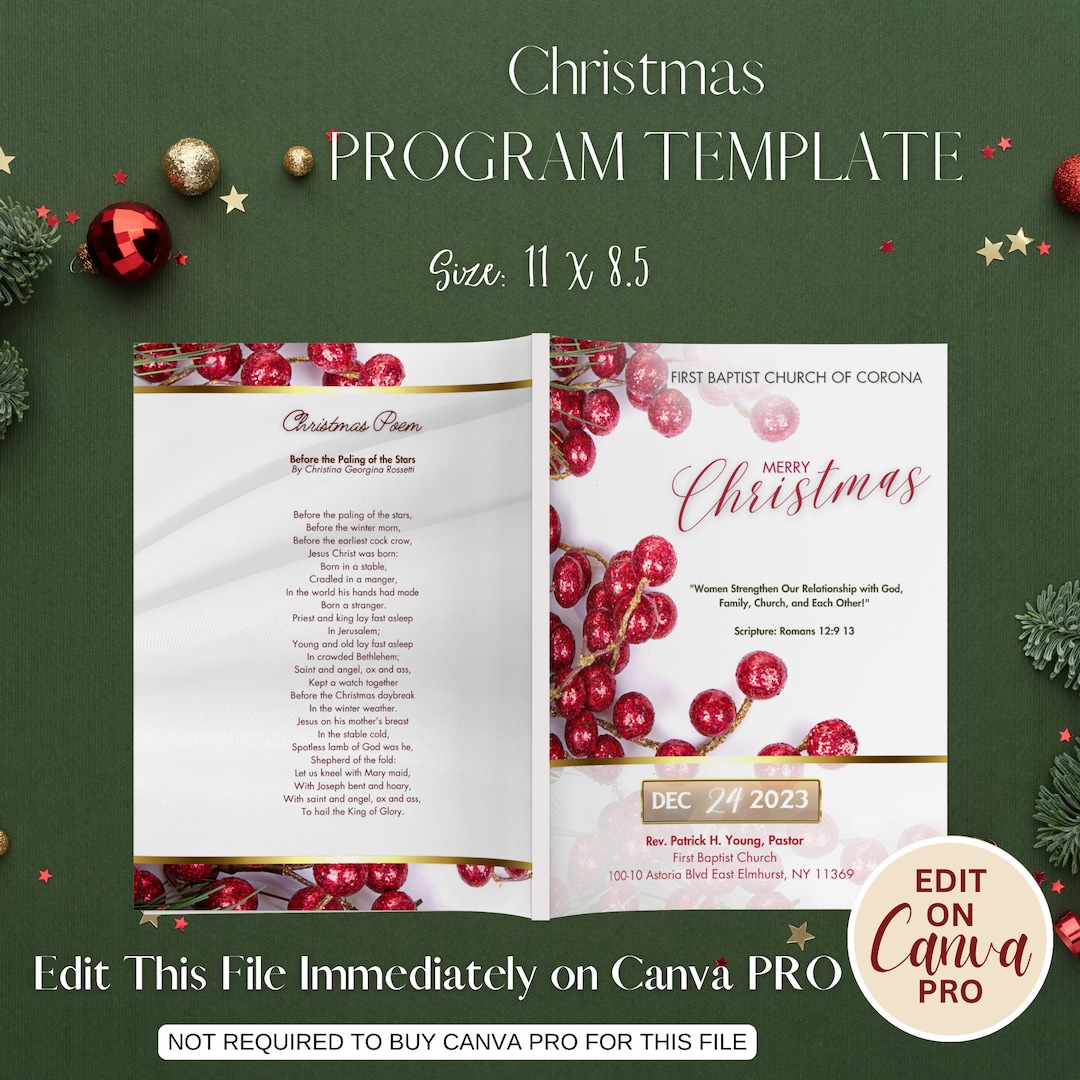 Christmas Eve Church Program | Edit on CANVA PRO | Size 8.5 X 11 - Etsy