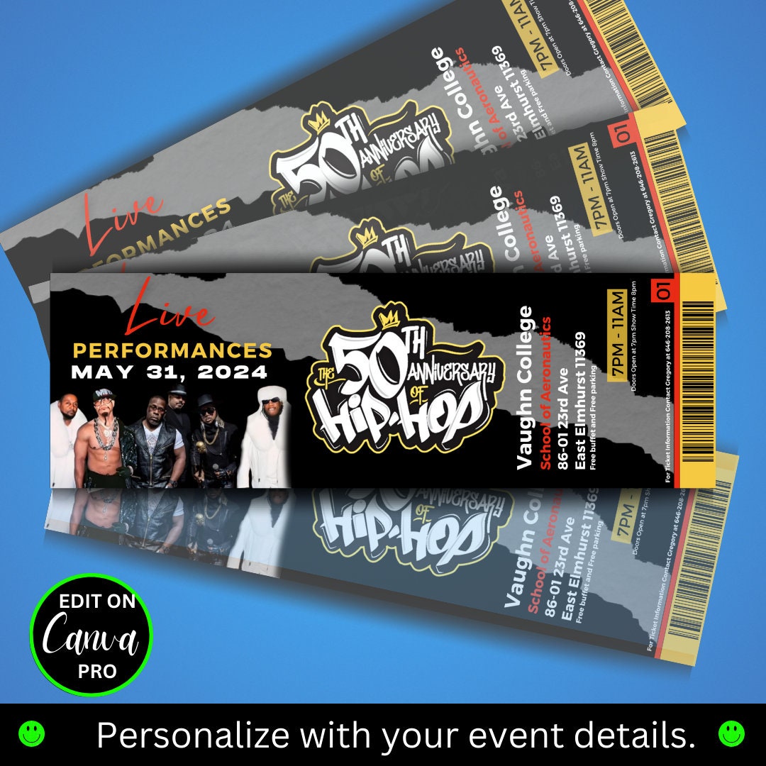 Concert Hip Hop Show Ticket Event Digital Template Editable File on ...