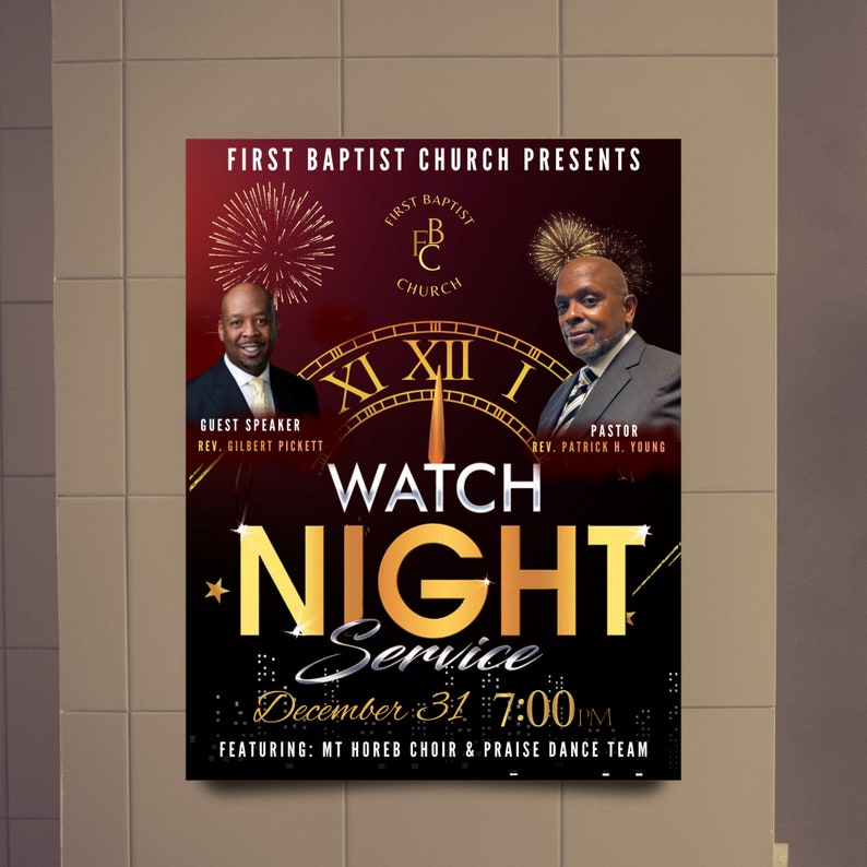 New Years Eve Watch Night Church Service Flyer (8x11) & Instagram Post ...