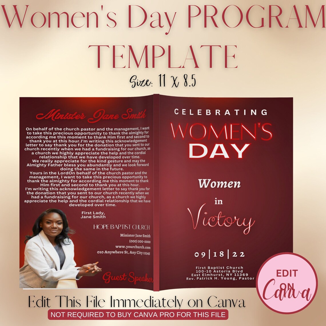 Women's Day Program Bulletin CANVA Template | Women's or Mothers Day ...