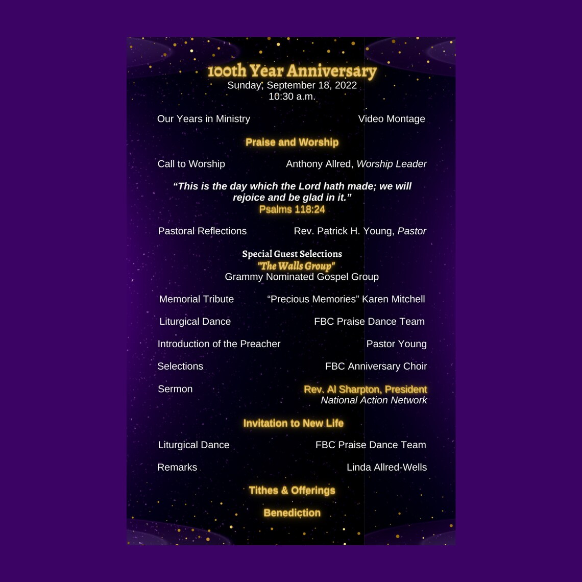 Church Anniversary Program Template | 11 X 8.5 | CANVA PRO | Editable ...