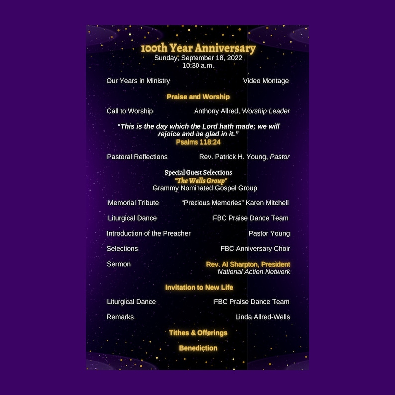 Church Anniversary Program Template | 11 X 8.5 | CANVA PRO | Editable ...