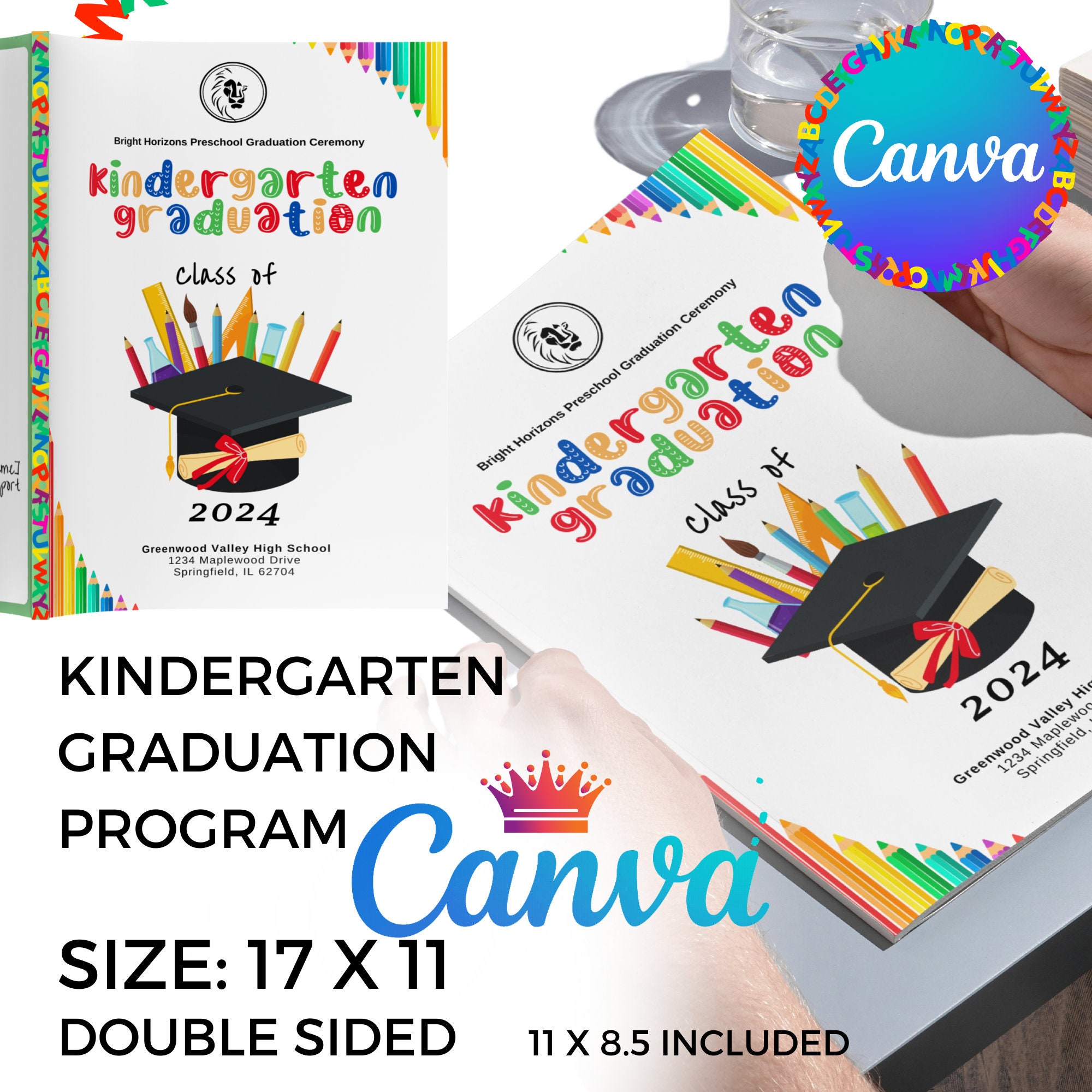 Kindergarten Graduation Program Template | 17 X 11 Tabloid | & 11 X 8.5 ...