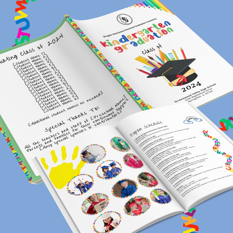 Kindergarten Graduation Program Template | 17 X 11 Tabloid | & 11 X 8.5 ...