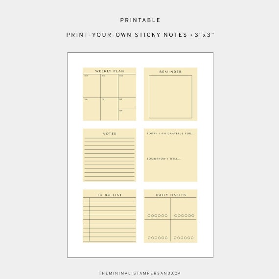 Printable Sticky Notes Printable Post-its Print Your Own | Etsy