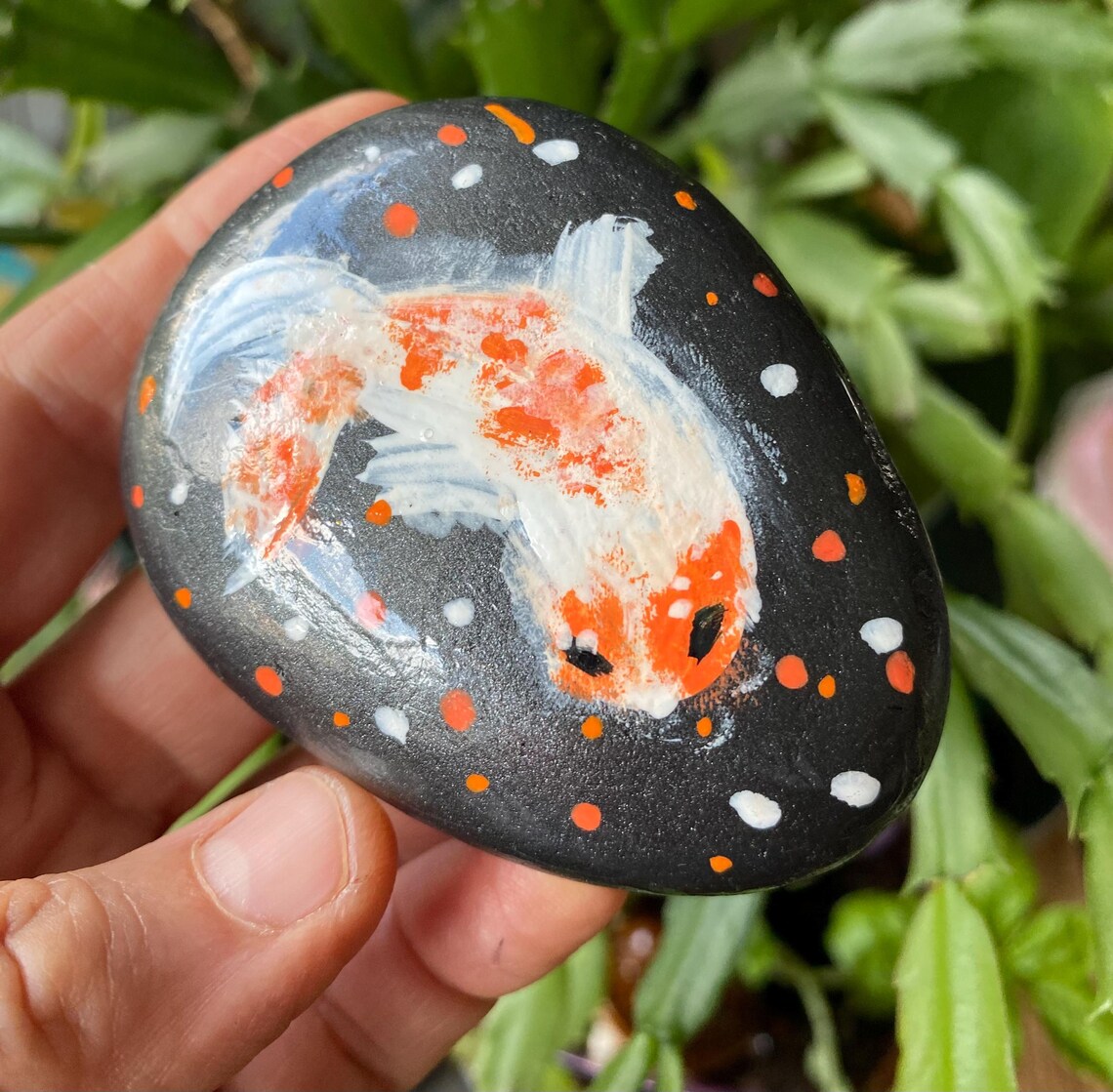 Hand-painted Koi Fish Stone Art by Young Artist - Free Easel - Etsy