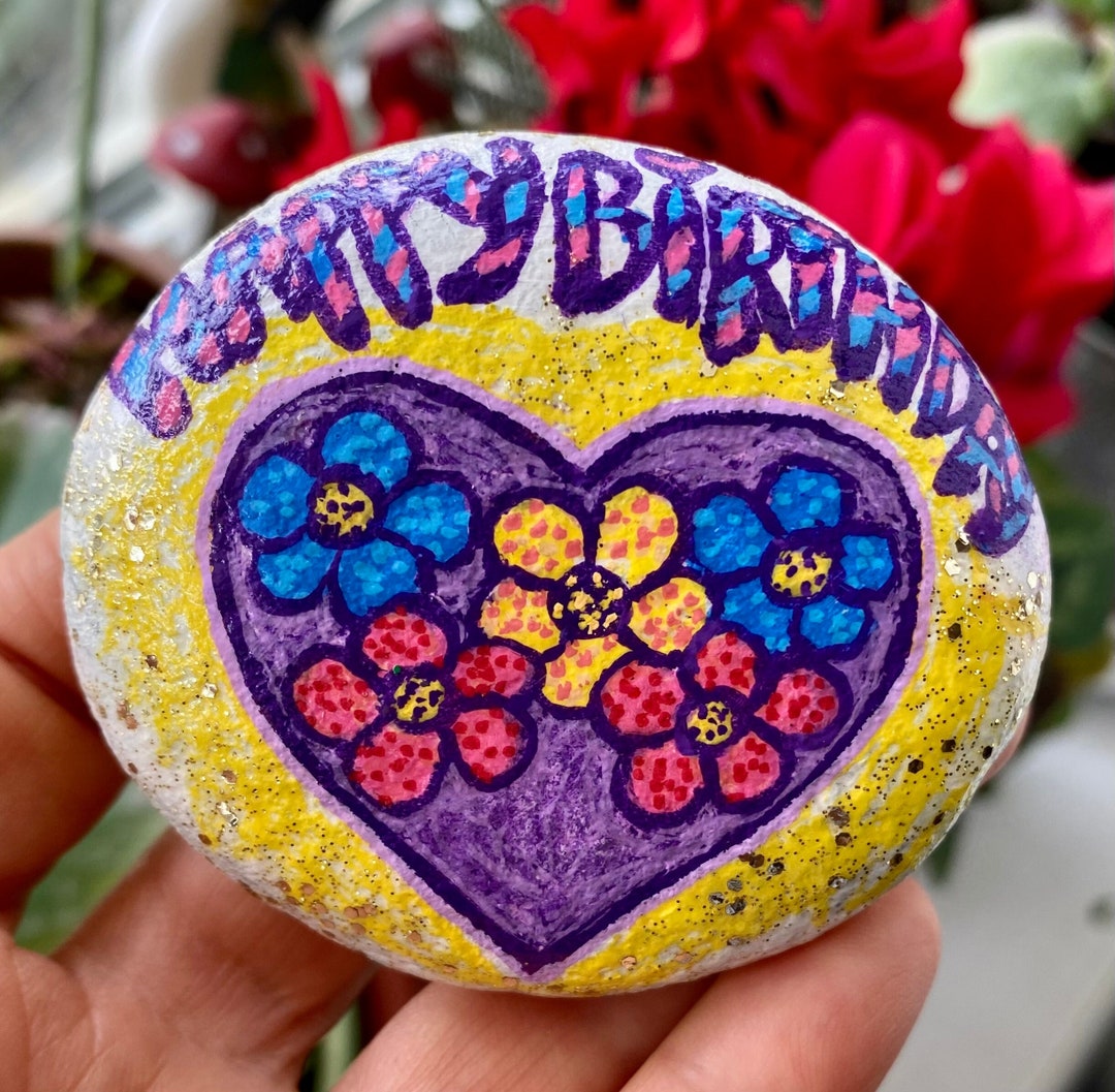 Happy Birthday Painted Stone,gift for Her,home Decor,unique Painted ...