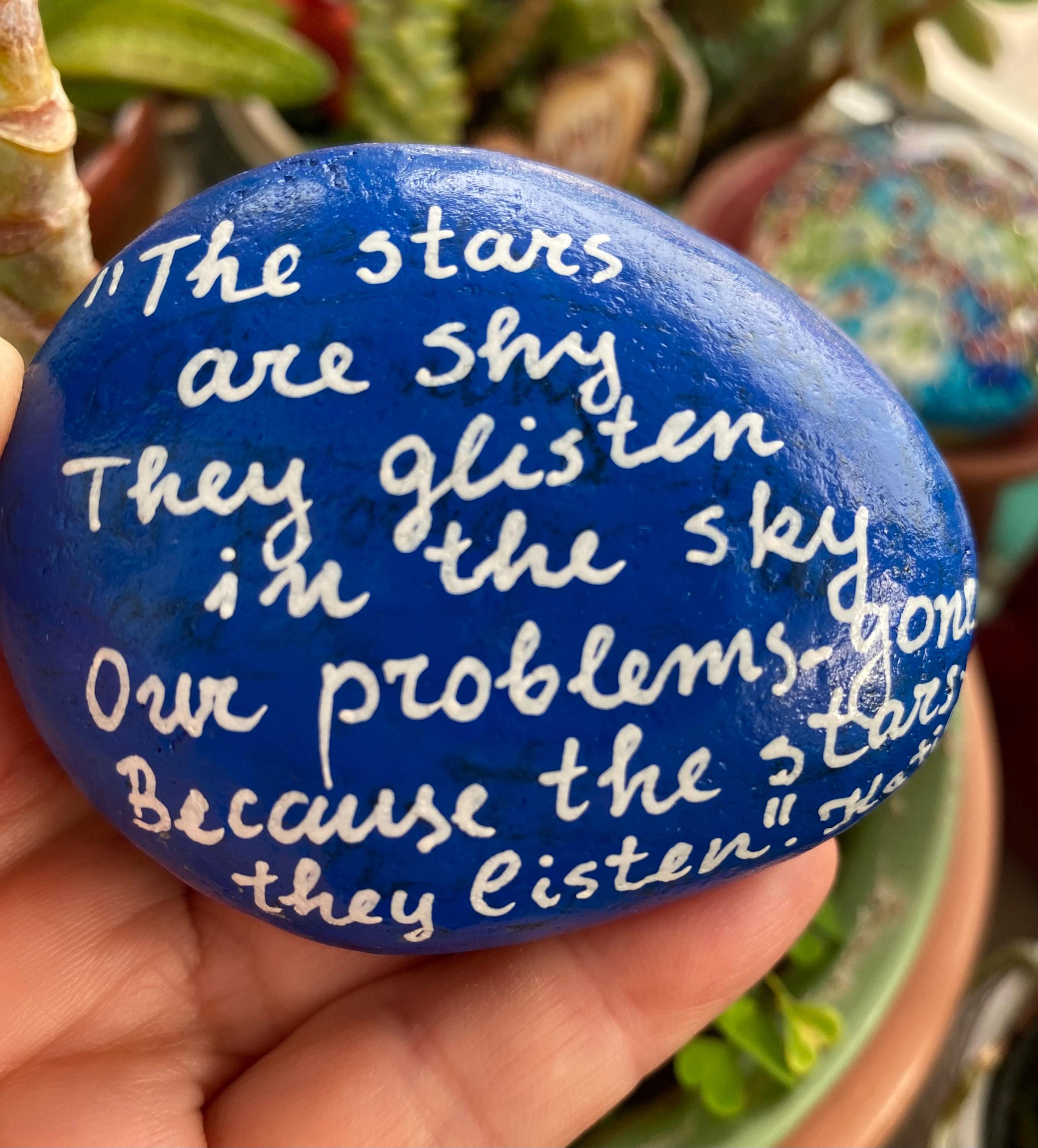 Starry Night Painted Stone,river and A Town at Night,night Scene,home ...