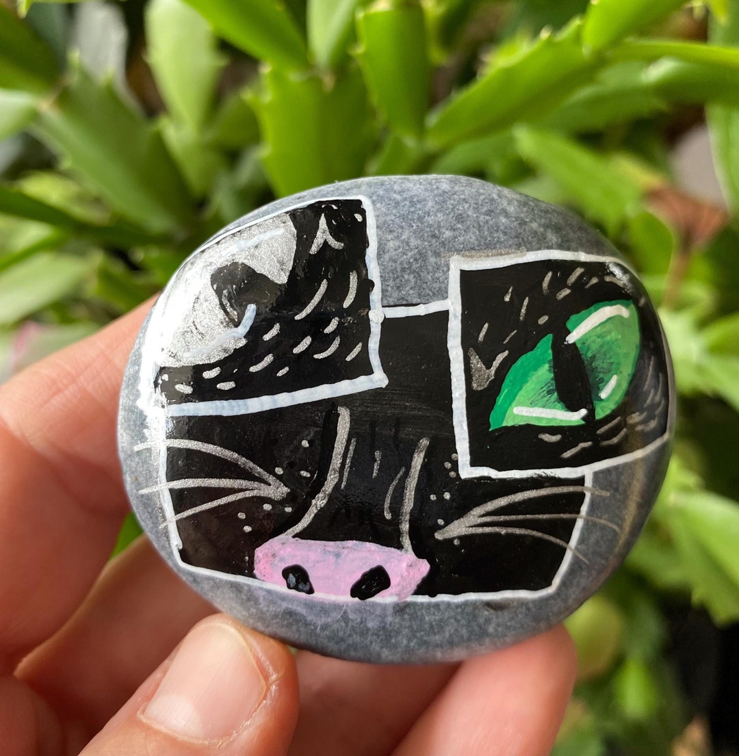 Humorous Hand-painted Cat Stone: Acrylic Rock Art,my Little Niece’s Art ...