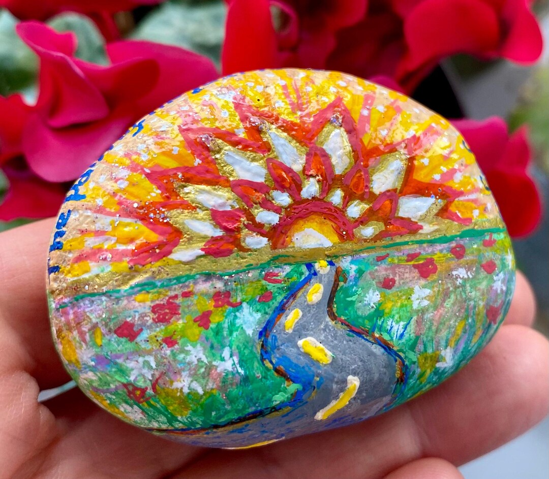 Inspirational Brightly Painted Rock With Shining Sun, Bible Verse Rock ...
