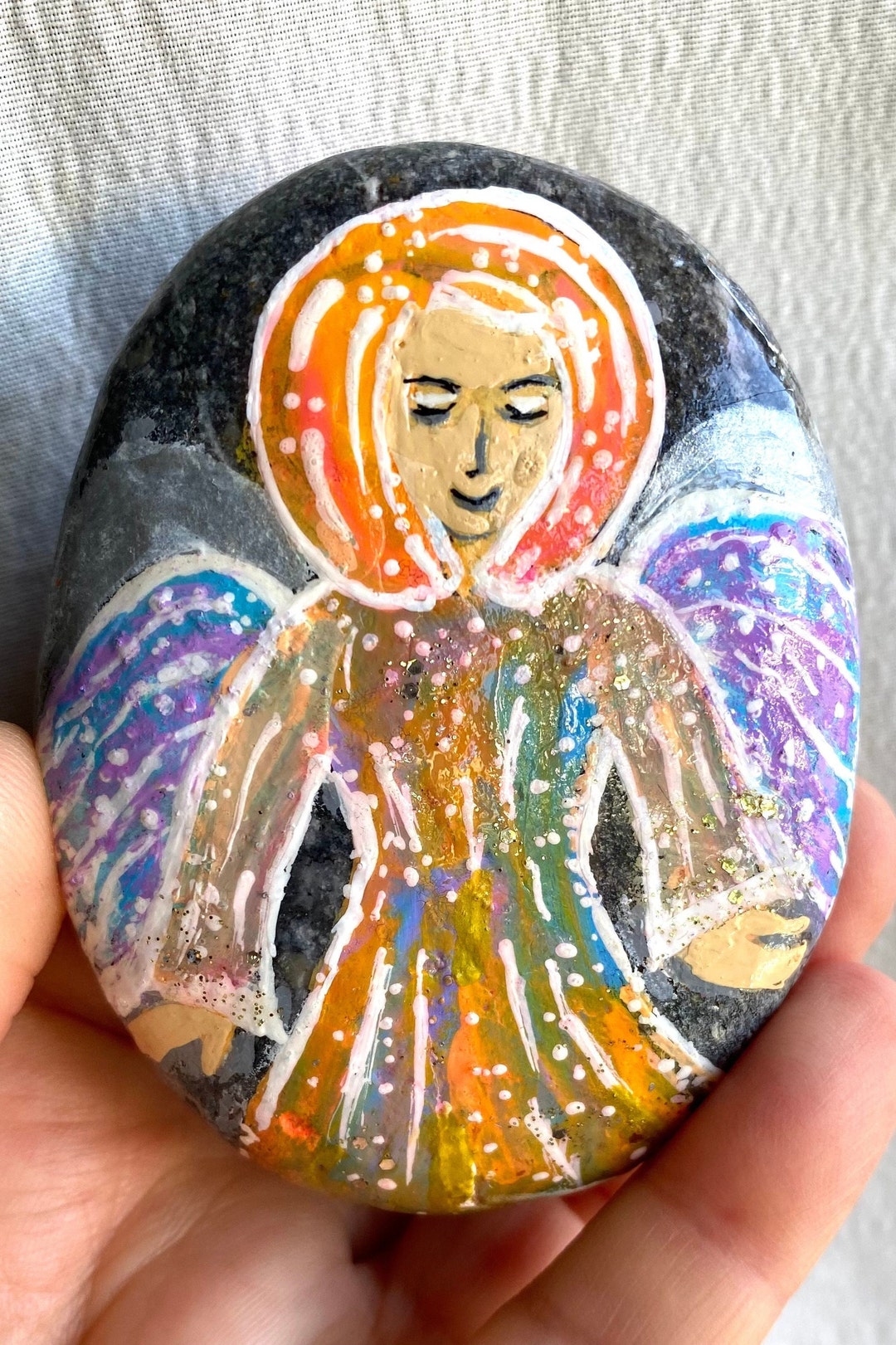 Guardian Angel Painted Stone,unique Gift,home Decor,hand Painted Rock ...
