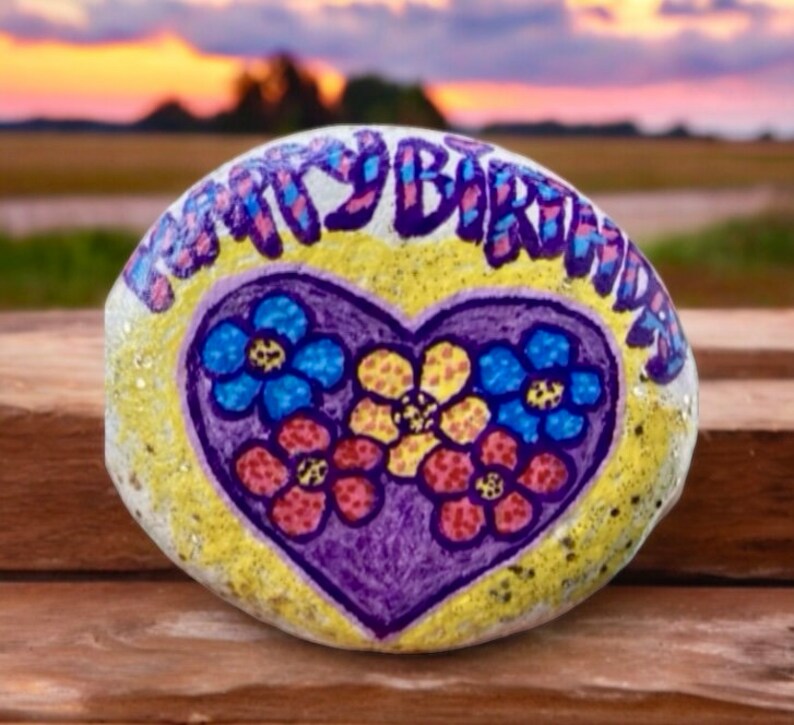 Happy Birthday Painted Stone,gift for Her,home Decor,unique Painted ...