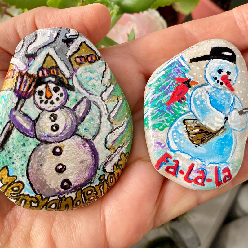 Painted Snowman Rocks - Etsy