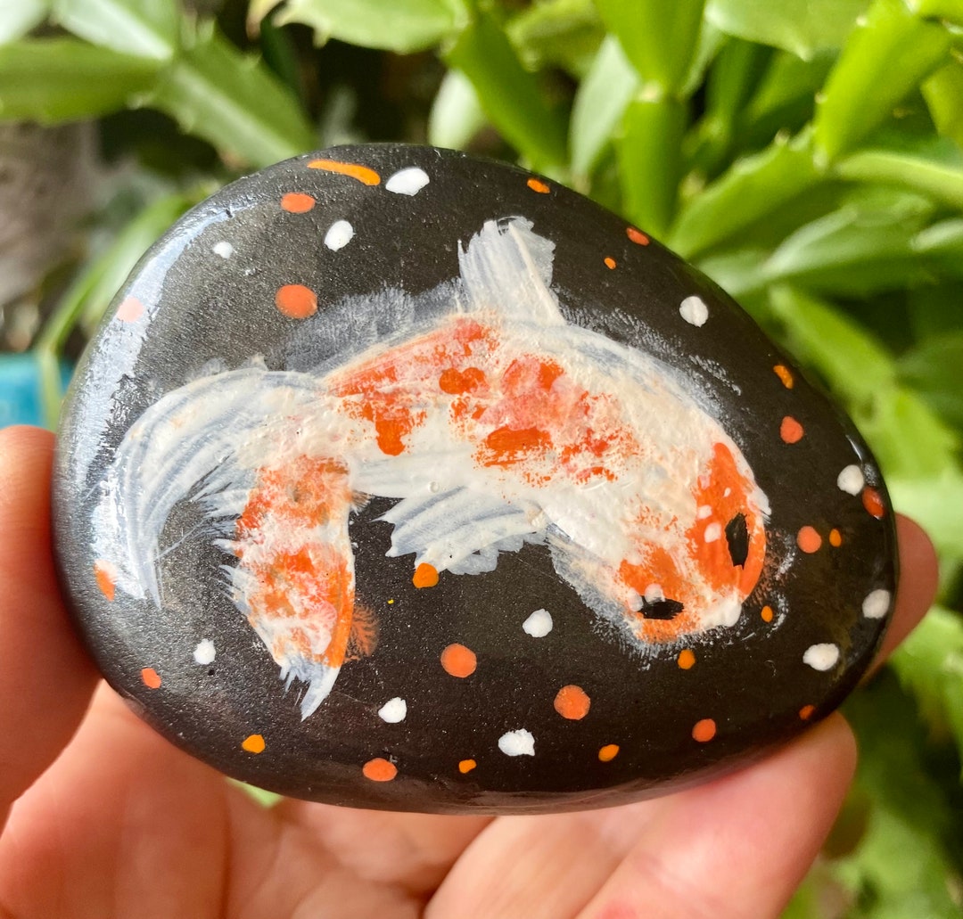 Beautiful Koi Fish Painted Stone - Etsy