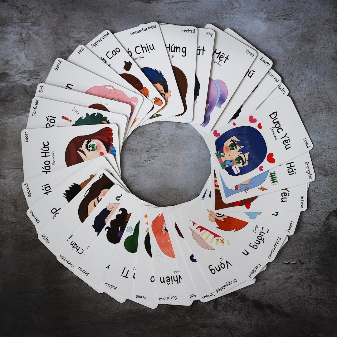 Bilingual Chibi (emotions/feelings) Flashcards, Bilingual Cards ...