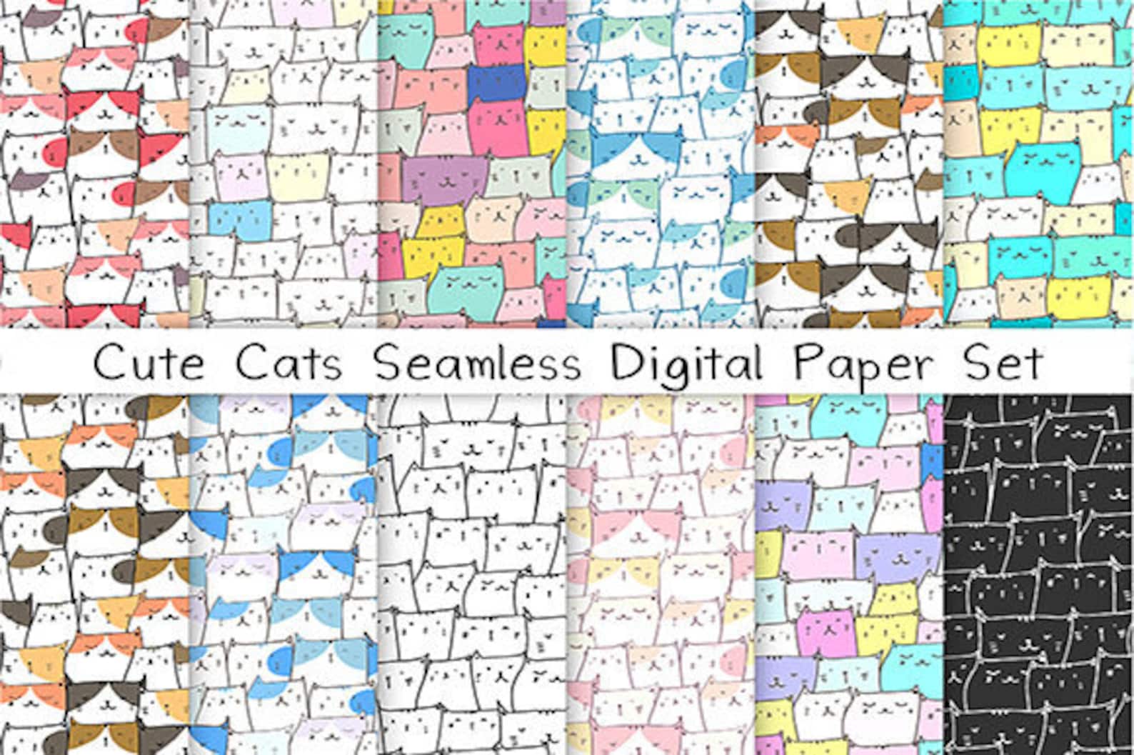 Cat Digital Paper, 12 Cat Patterns, Kitten Patterns, Instant Download ...