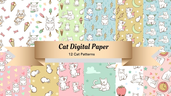 Cat Digital Paper 12 Cat Patterns Kitten Patterns Cute | Etsy