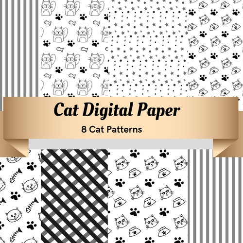 Cat Digital Paper 8 Cat Patterns Kitten Patterns Instant - Etsy