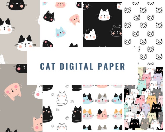 Cat Digital Paper 8 Cat Patterns Kitten Patterns Instant | Etsy
