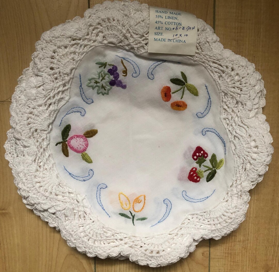 Brand New, From 1980s Hand Embroidery Linen Placemat, Doily With Hand ...