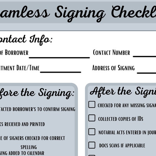 Loan Signing Agent Prep Sheet Notary Notary Marketing - Etsy
