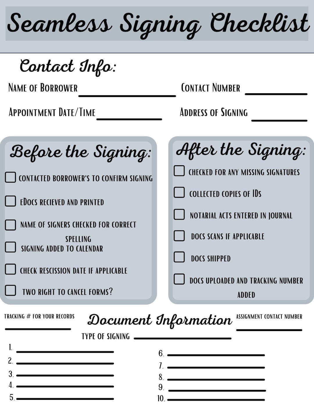 Seamless Loan Signing Agent Checklist - Etsy