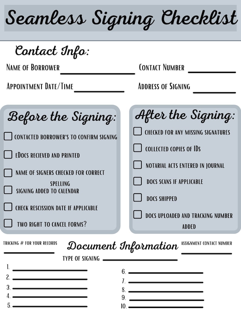 Seamless Loan Signing Agent Checklist - Etsy