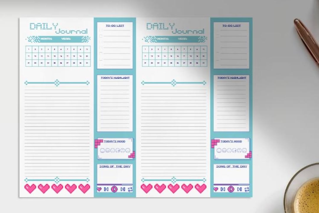 Pixel Gamer Daily Journal Three Colors - Double Landscape Letter ...