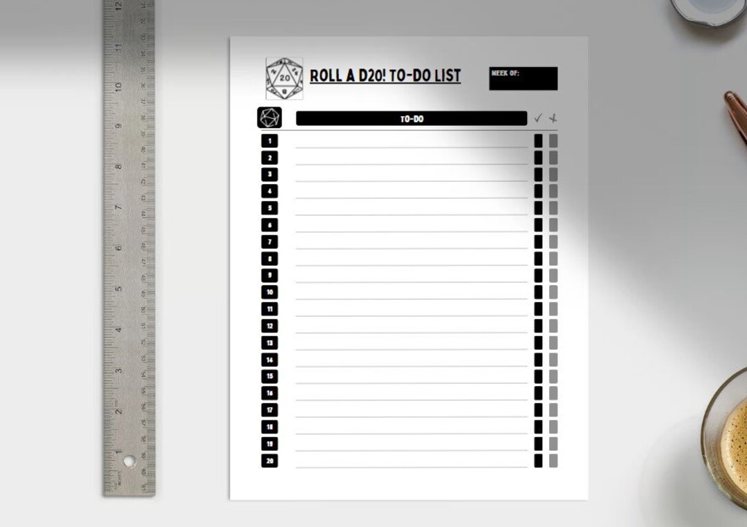 D20 Dice Weekly Planner To-do List Printable PDF Download Black Cute ...