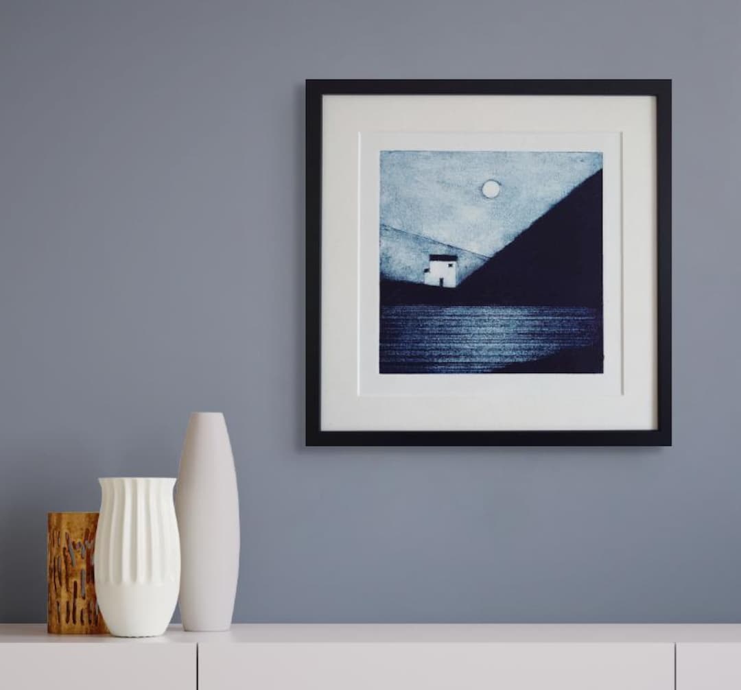 Sea, Moon and Mountains Print - Seascape - Original Handprinted ...