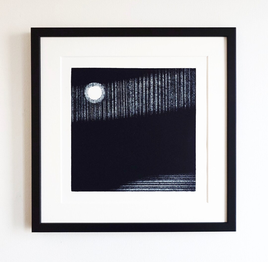 Sea and Moon Print - Minimalist Seascape - Original Handprinted ...