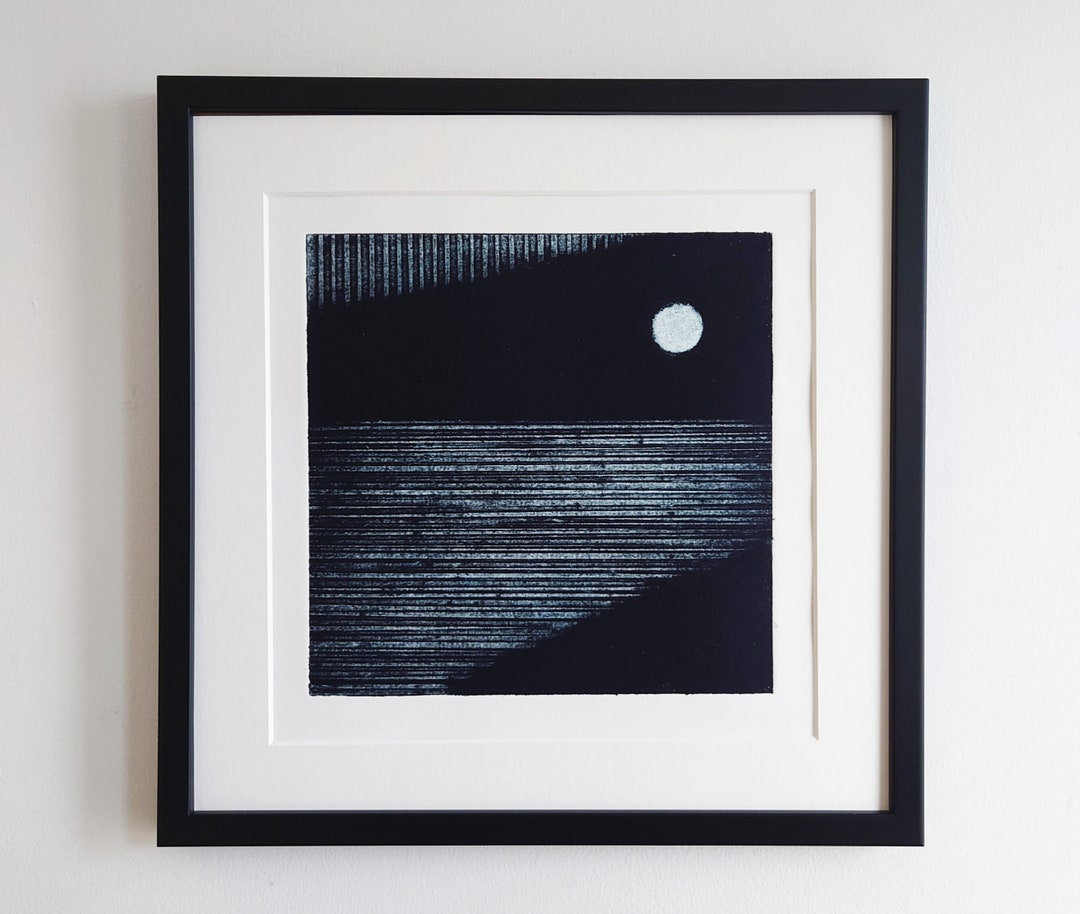 Sea and Moon Print - Seascape - Original Handprinted Collagraph - Tidal ...