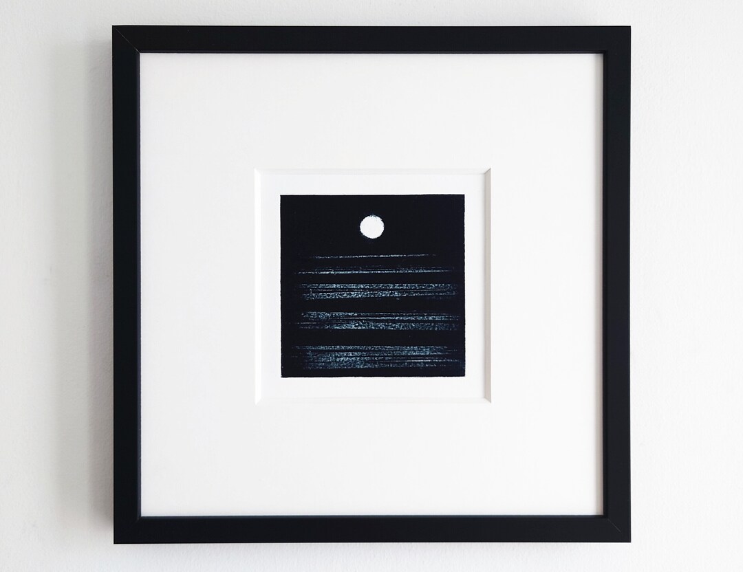 Sea and Moon Print - Original Handprinted Collagraph - Minimalist ...
