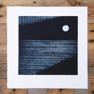 Sea and Moon Print - Seascape - Original Handprinted Collagraph - Tidal ...