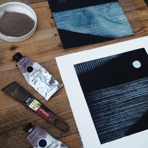 Sea and Moon Print - Seascape - Original Handprinted Collagraph - Tidal ...