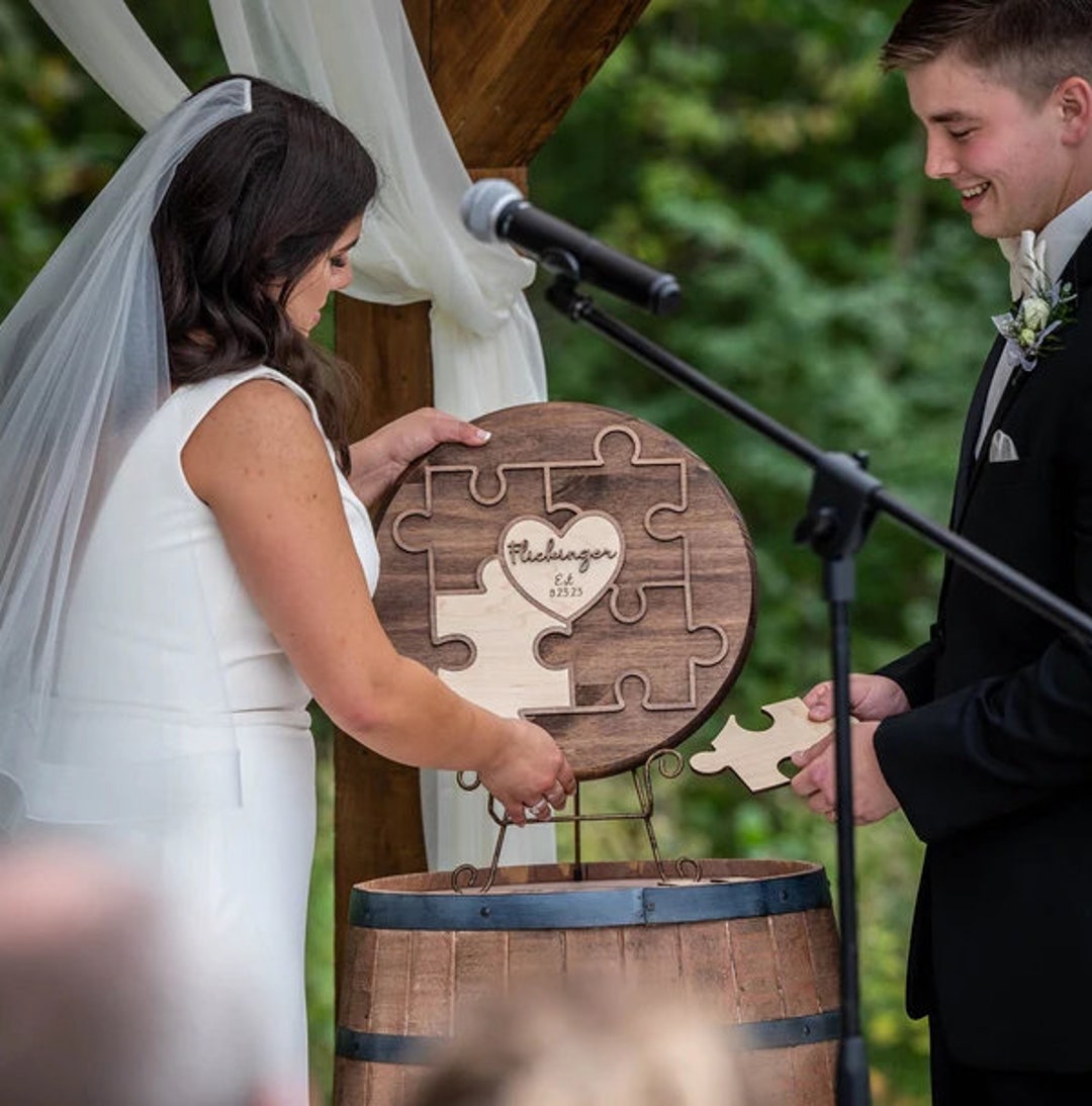 Unity Ceremony Puzzle, Rustic Style Puzzle, Removable Puzzle Pieces, Blended Family, Wedding ...