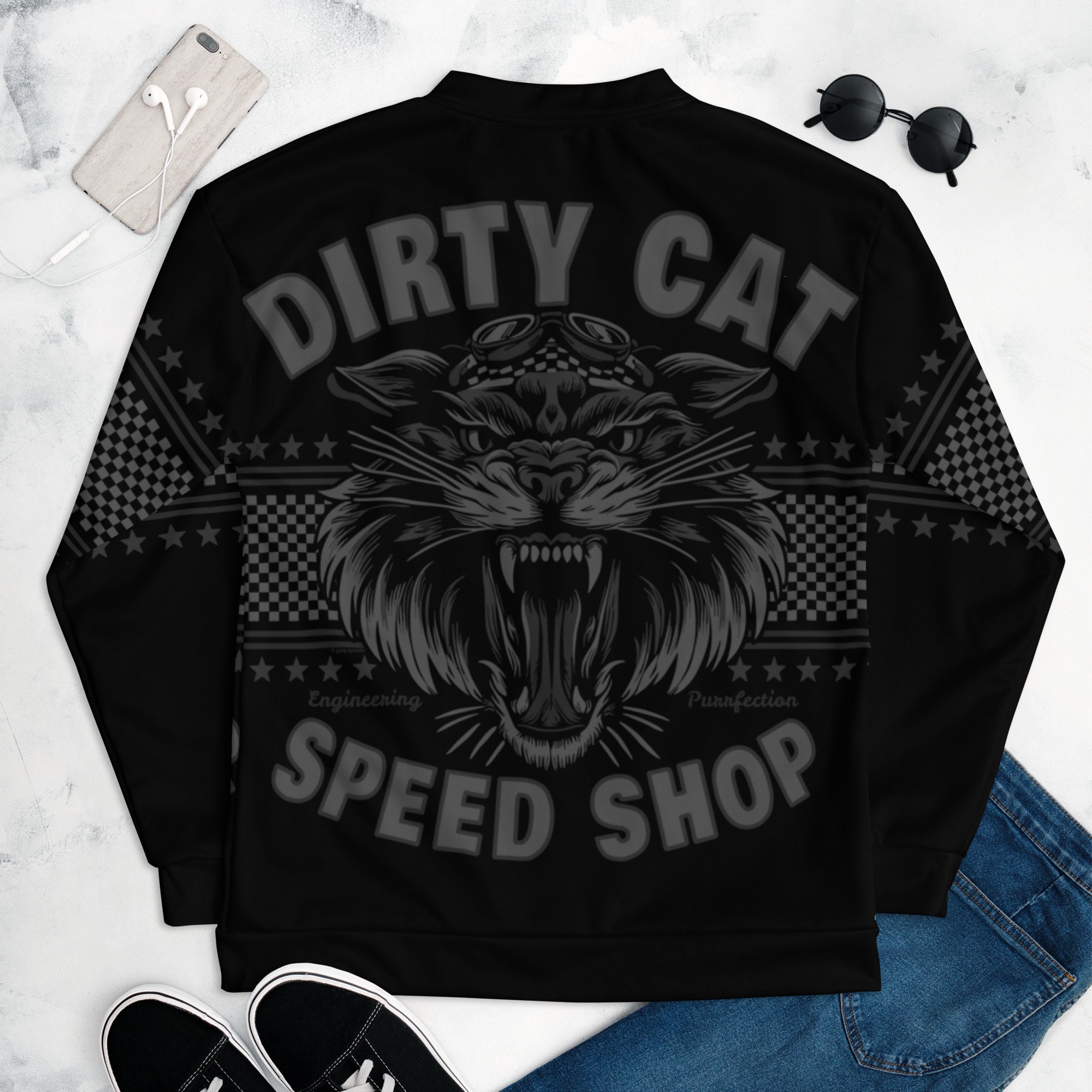 Dirty Cat Speed Shop Bomber Jacket Men's and Women's Vintage Car ...
