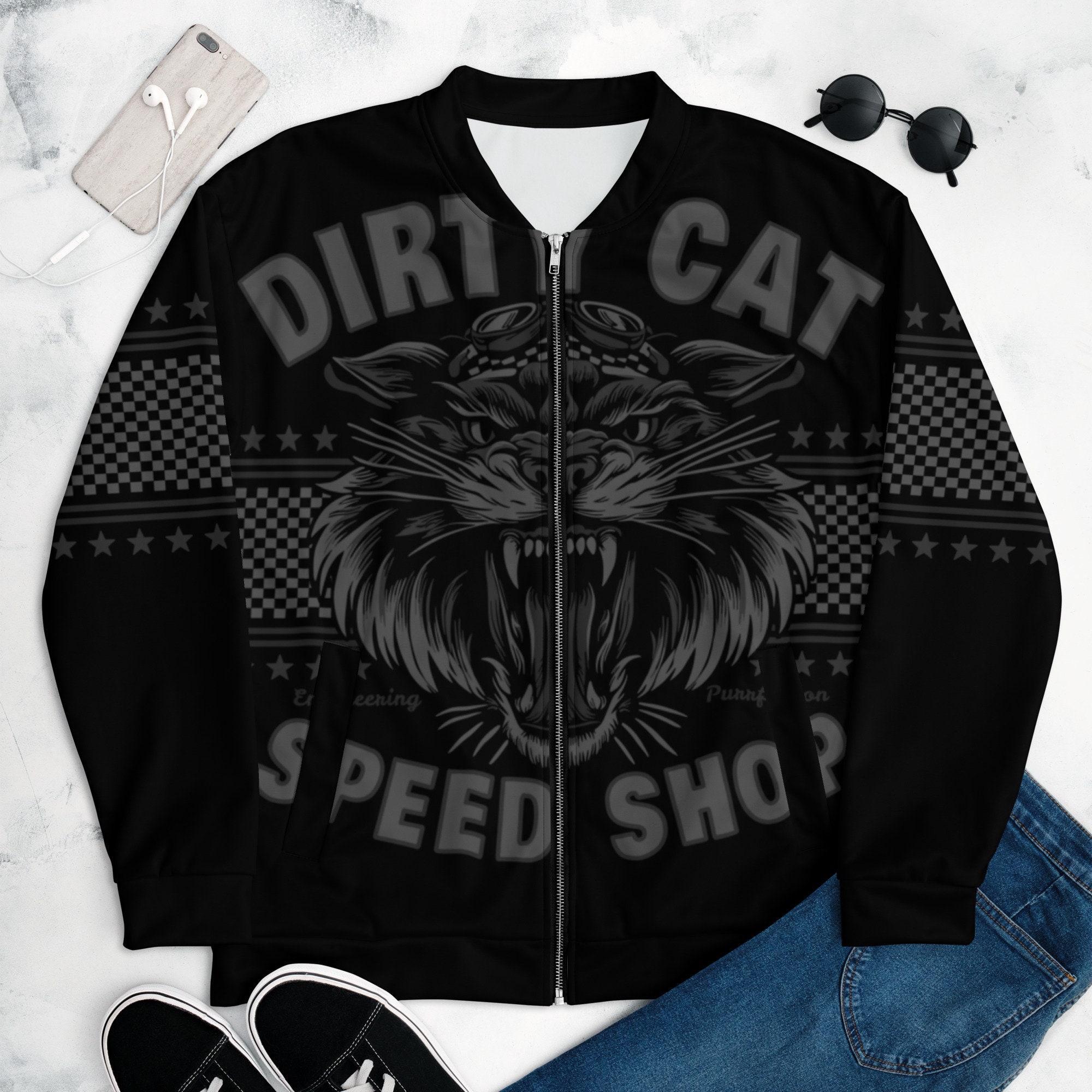 Dirty Cat Speed Shop Bomber Jacket Men's and Women's Vintage Car ...