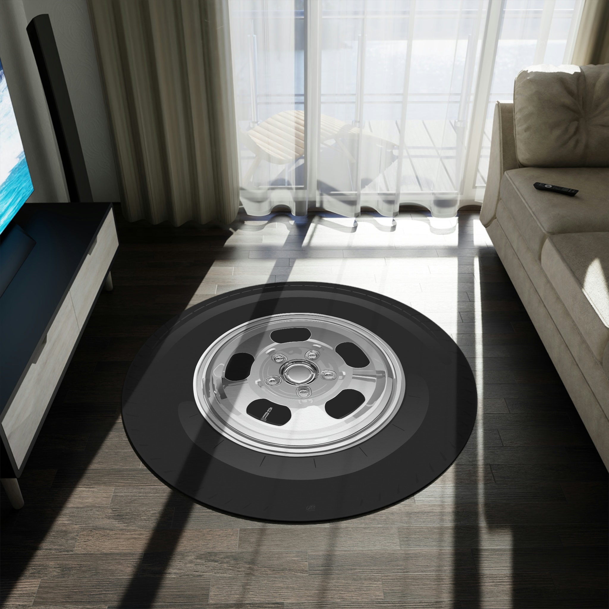 Slotted Mag Wheel 60 60 Round Rug, Garage Rug, Dealership Rug, Car Game ...