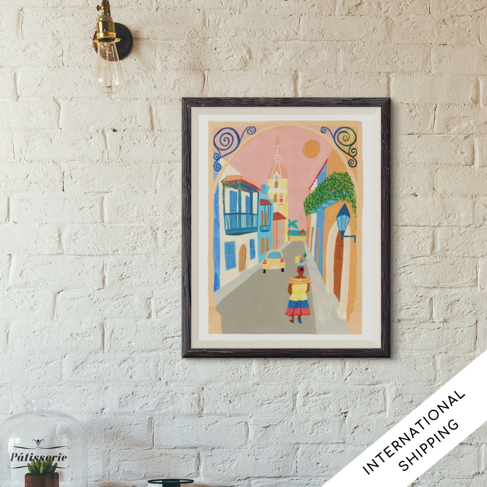 Cartagena Colombia Poster, Latin America Cityscape Wall Art Retro ...